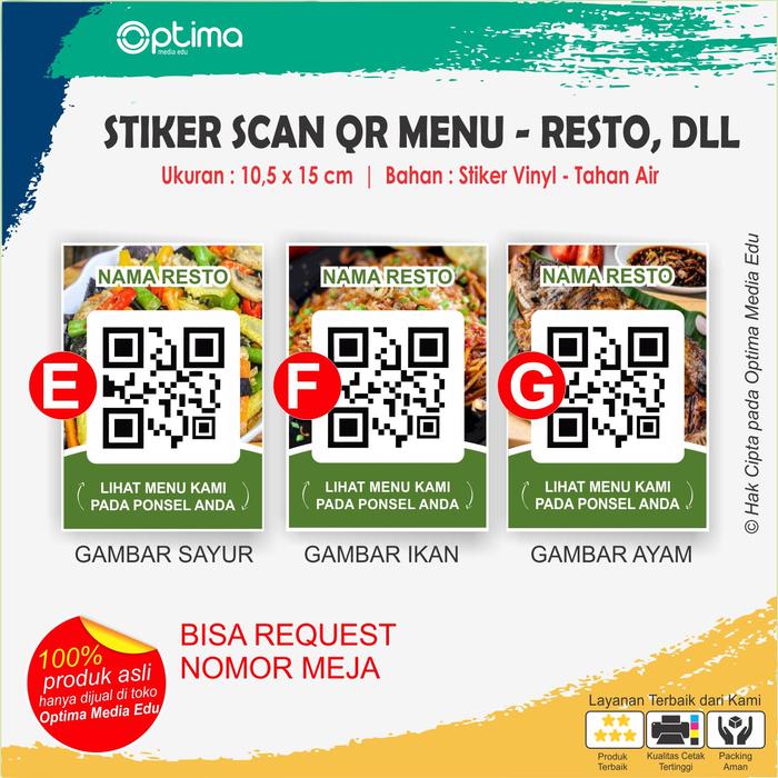 Jual Cetak Stiker Scan QR Code / Barcode Menu Resto/Kafe/warung makan ...