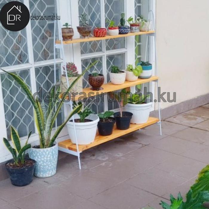 Jual ' RAK BUNGA SUSUN BESI KAYU MURAH HIASAN TAMAN MINIMALIS DEKORASI ...