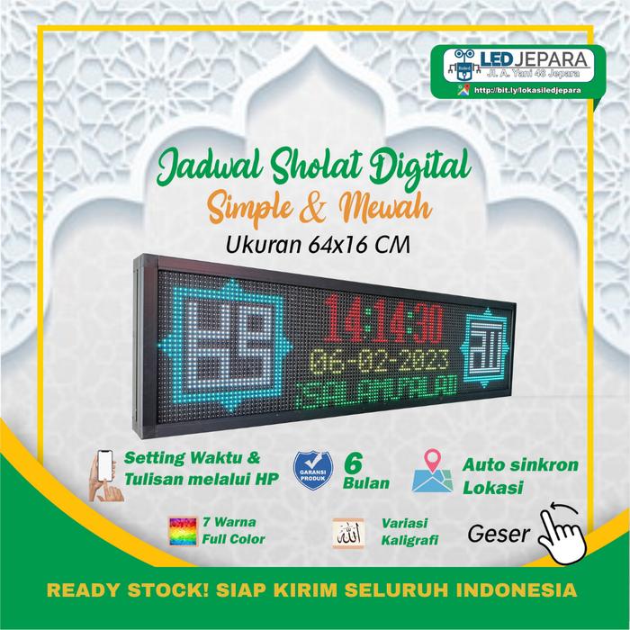 Jual Jadwal Sholat Digital Jam Masjid Digital Ukuran 64X16 P5 Full ...