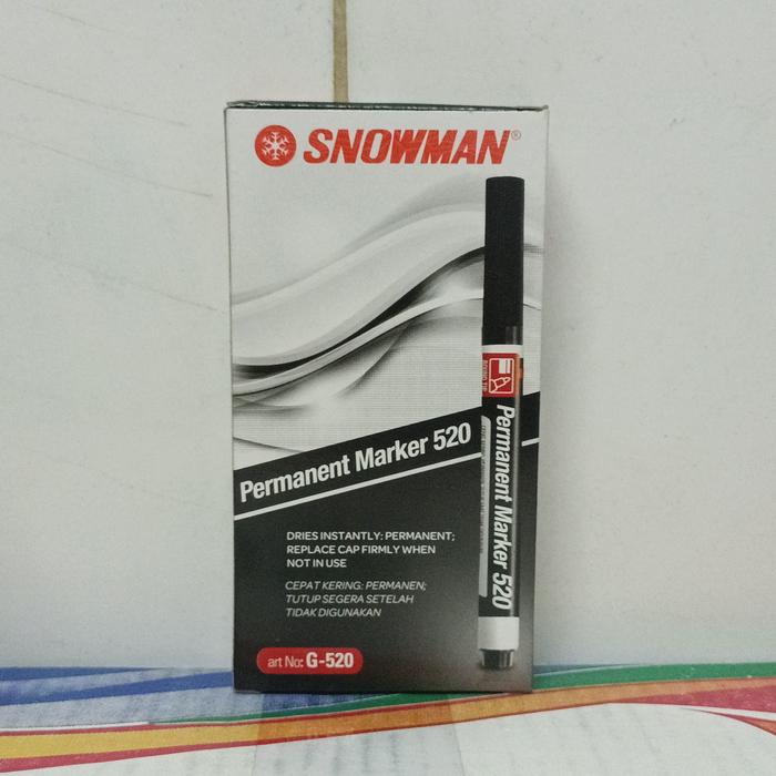 Jual Spidol Permanen Snowman G520 Hitam Permanent Marker / 1 Pack = 12 ...