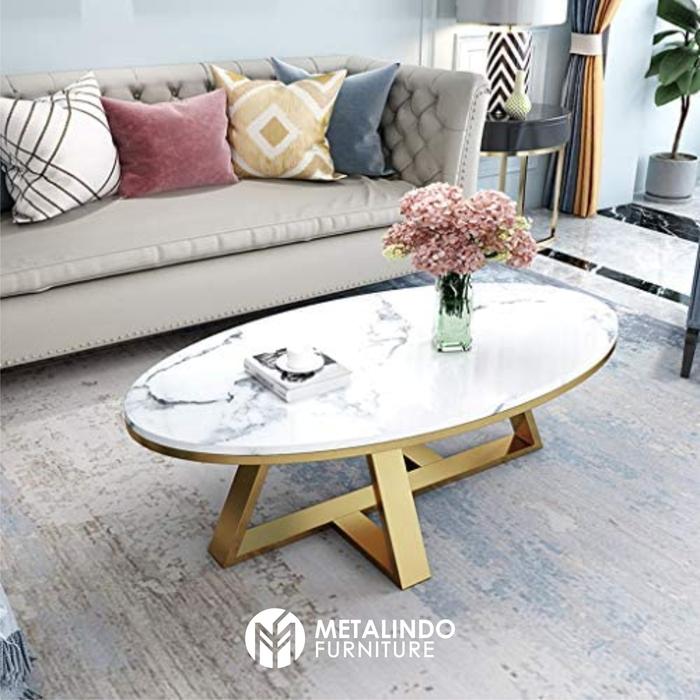 Jual coffee table marmer minimalis modern rangka stainless gold - meja ...