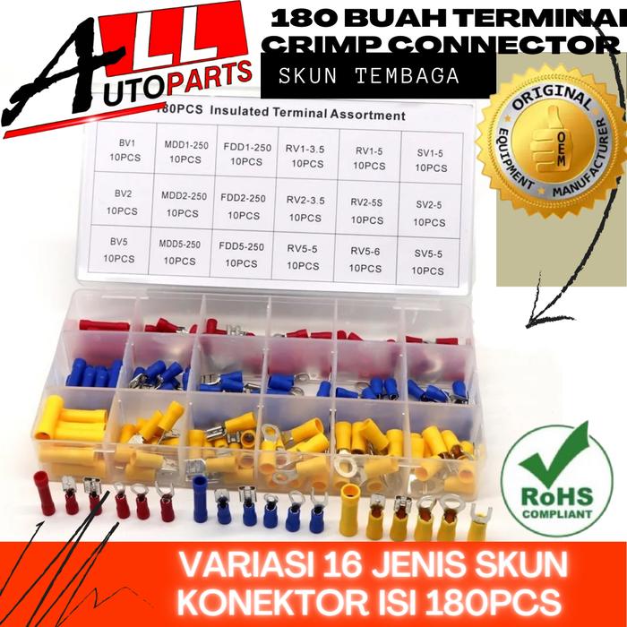 Jual Skun 180 Pcs Terminal Insulated Wire Connectors Butt Ring Spade ...