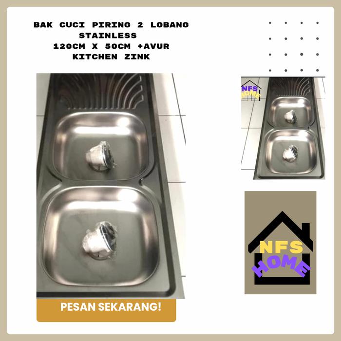 Jual BAK CUCI PIRING 2 LOBANG STAINLESS 120cm x 50cm +AVUR KITCHEN ZINK ...