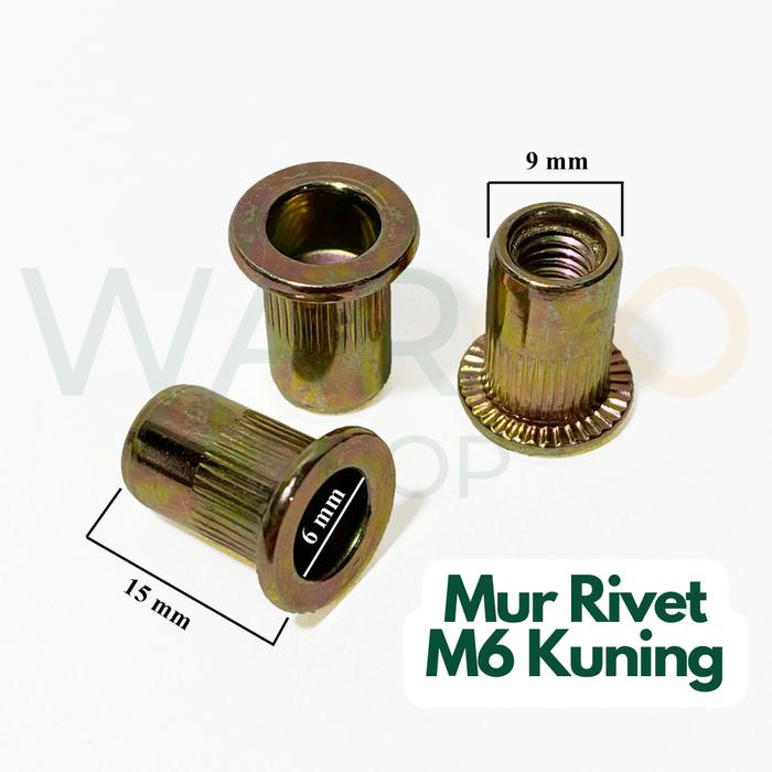 Jual Mur Rivet Nut Rivnut Nutsert Furniture Baut M6 Kuning Kunci Pas 10 ...