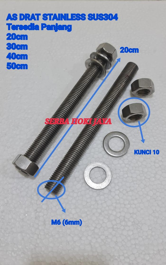 Jual AS DRAT STAINLESS M6 x 20cm , 30cm ,40cm ,50cm SUS304 - M6x20cm ...