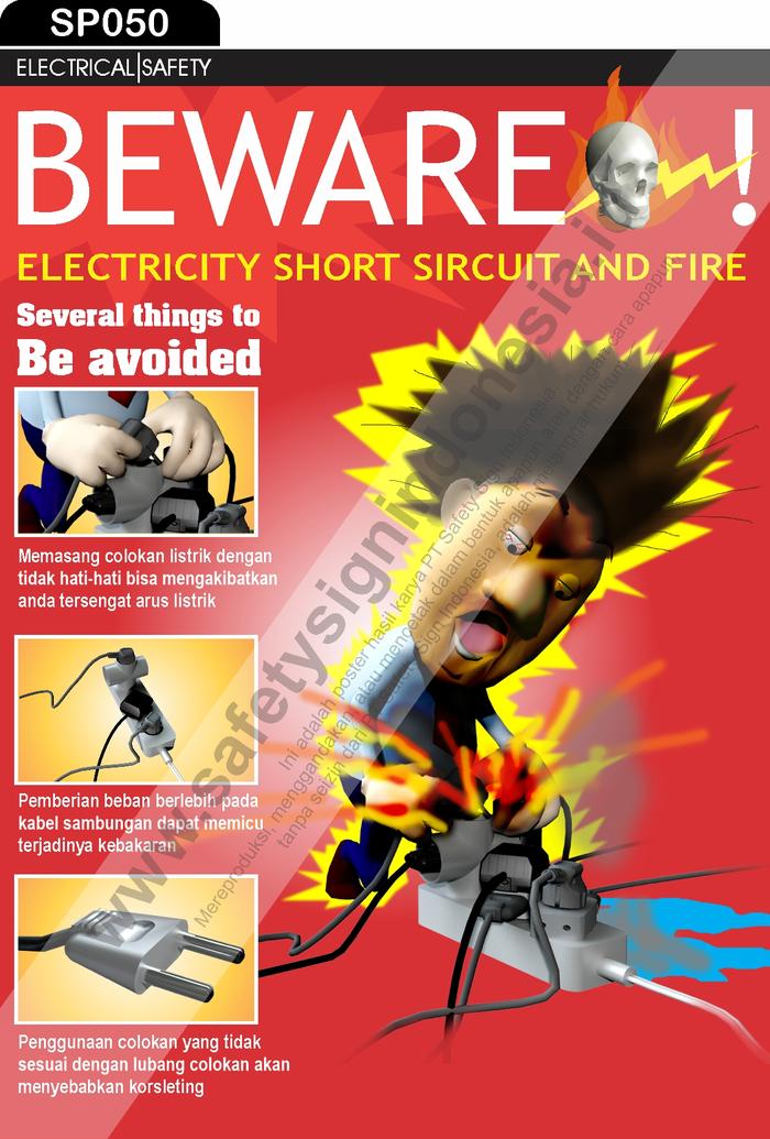 Jual SP050 Poster K3 Safety A1 - Beware Electicity Short Circuit and ...