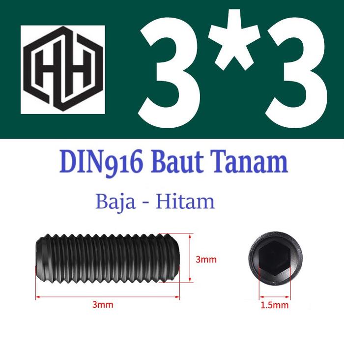 Jual Baut Tanam L M3 x 3 Hex DIN916 Baja Hitam BT33BAJA - Kota Depok - Hirahana Mekanik | Tokopedia