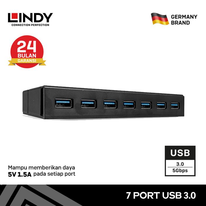 Promo LINDY 43228 USB HUB 7 PORT 5Gbps With Charging & Transfer Data ...