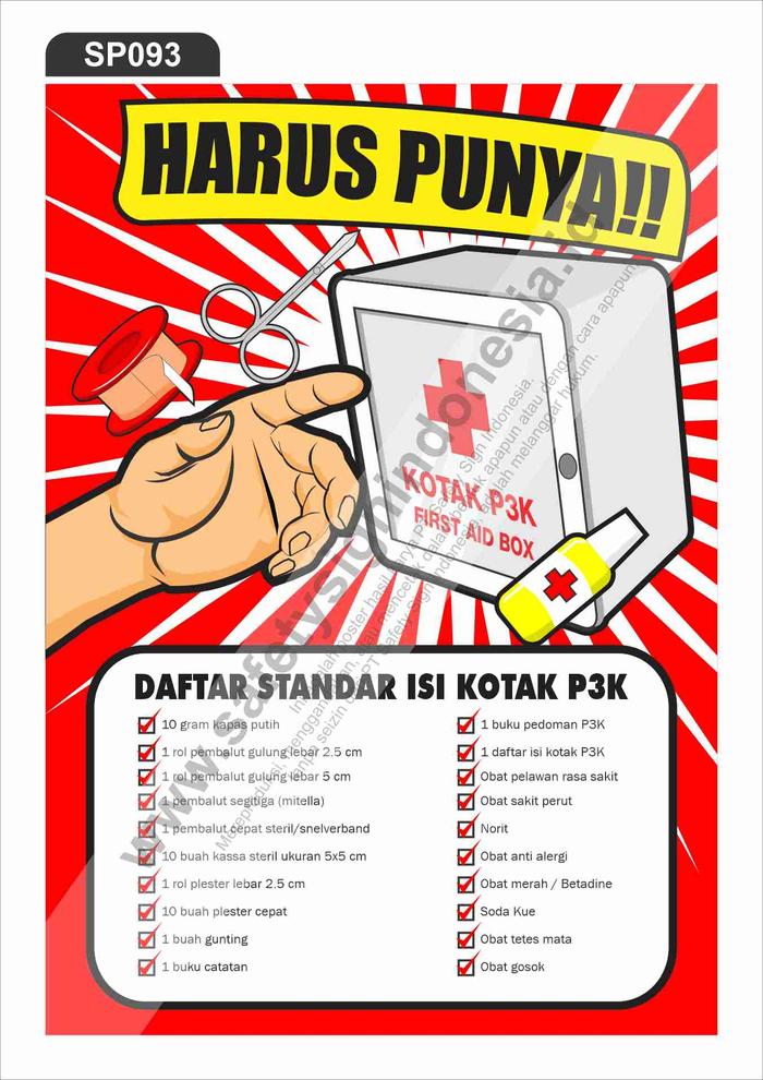 Jual SP093 Poster K3 Safety A2 - Daftar Standar P3K, Harus Puny - Kota ...