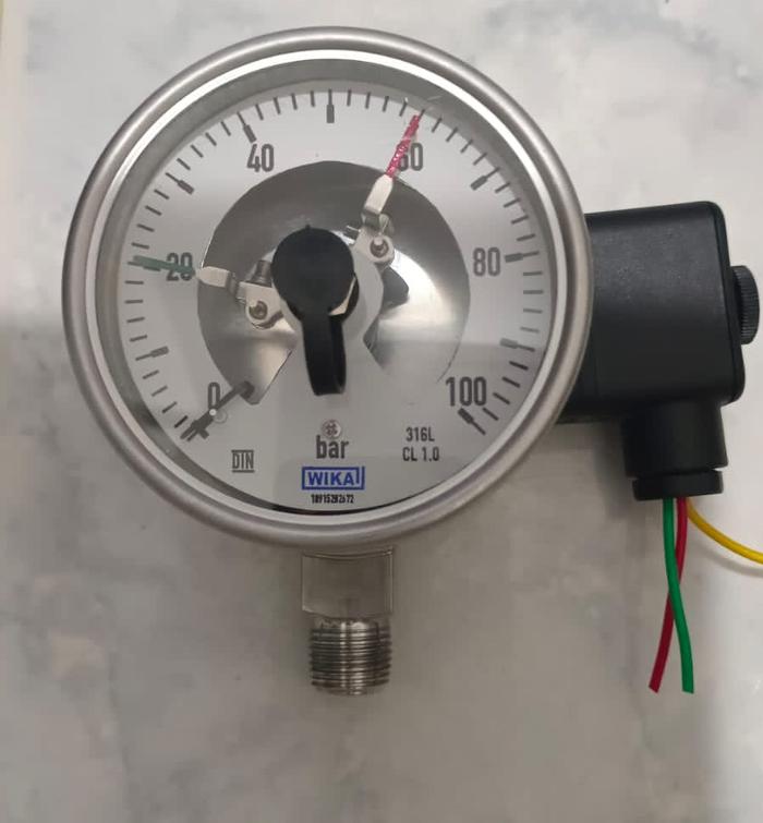 Jual Pressure gauge contact switch wika 4" inch 0-100Bar drat 1/2" NPT ...