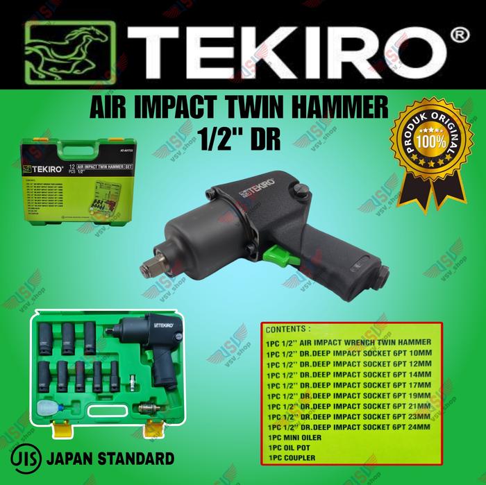 Jual TEKIRO Air Impact Wrench Set 12pcs 1/2"Dr Twin Hammer Buka Baut ...
