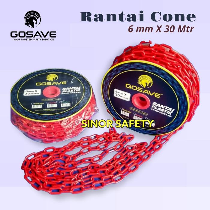 Jual Plastic Chain RANTAI PLASTIK SAFETY TRAFFIC CONE MERAH 6MM X 30Mtr ...