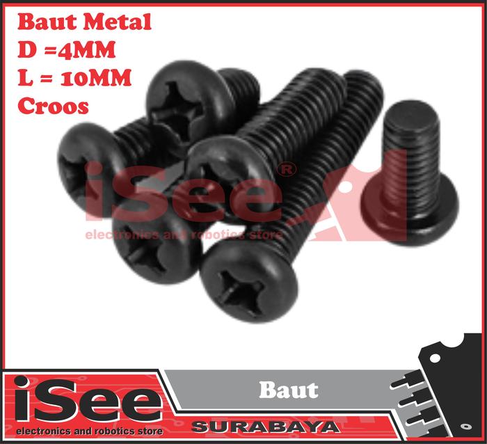 Jual Baut 4mm M4x10 mm M4 Black Round Cross besi metal Screw 10mm ...