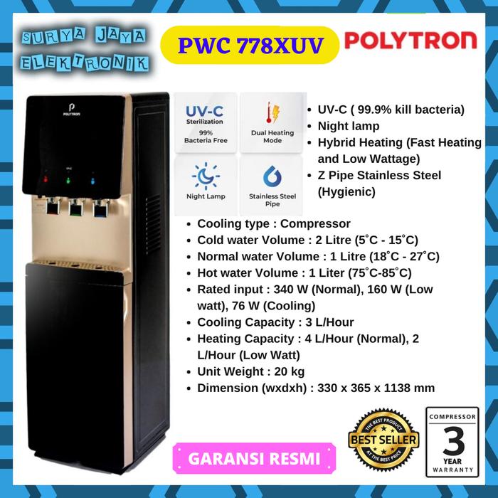 Jual DISPENSER POLYTRON PWC 778 XUV, 778 XUV GALON BAWAH HYDRA UV LIGHT ...