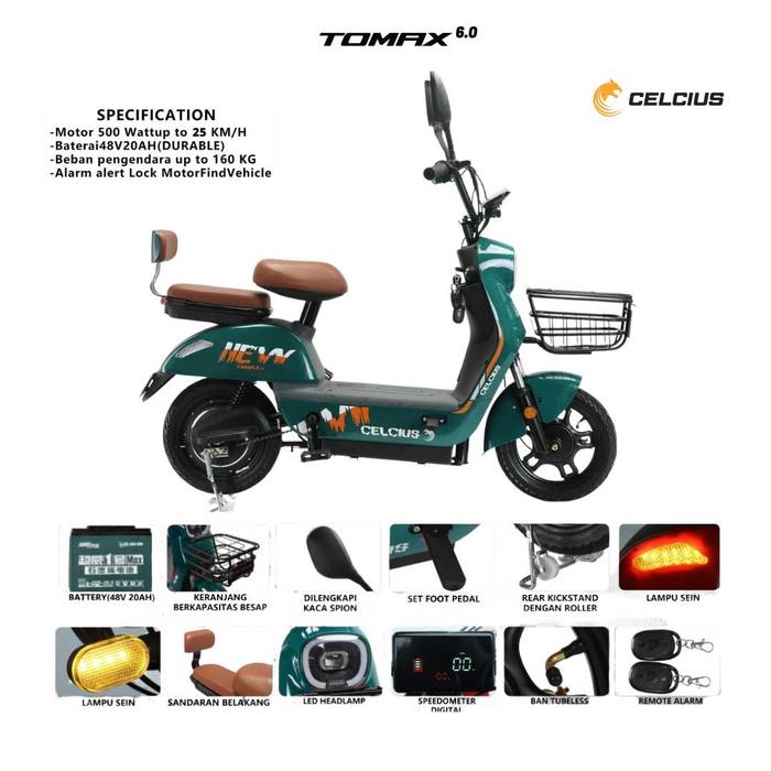 Jual Sepeda Motor Listrik CELCIUS TOMAX NEW 3.0 Electric Bike 500Watt ...