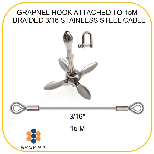 Jual GRAPNEL HOOK ATTACHED TO 15M BRAIDED 3/16 STAINLESS STEEL CABLE ...