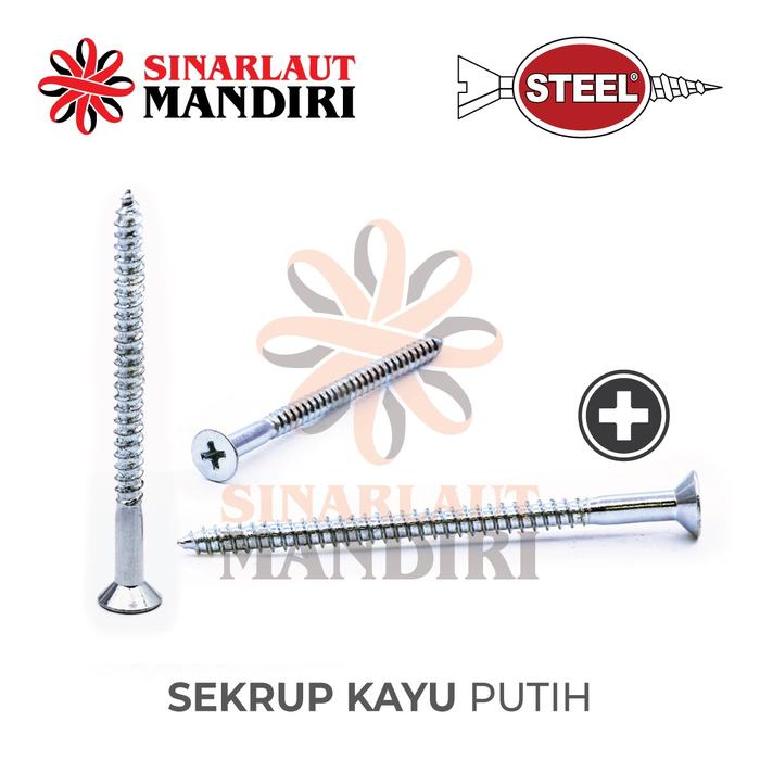 Jual Sekrup Kayu Putih / Skrup Kayu Putih / Wood Screw Steel (+) 3" x ...