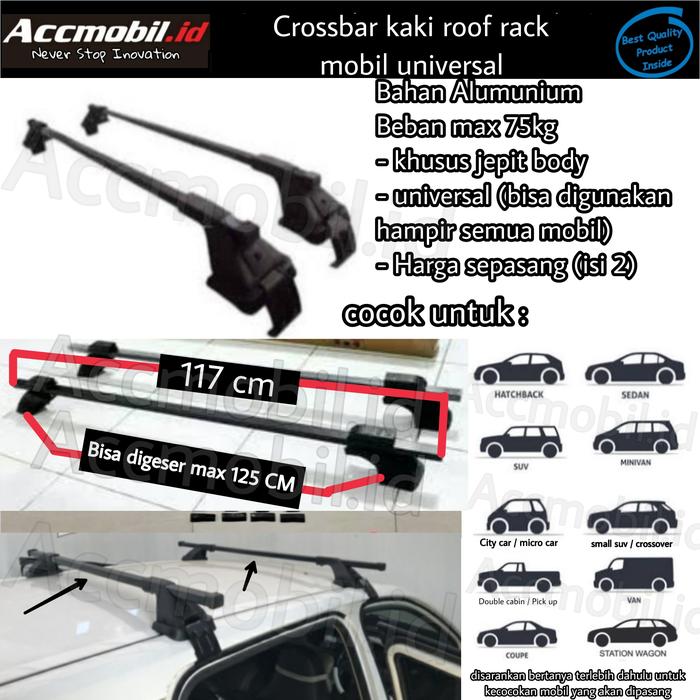 Jual crossbar cross bar kaki rak roof rack mobil universal jepit body ...