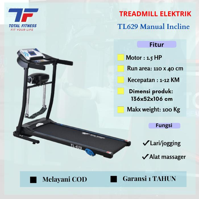 Jual Treadmill Elektrik Total 1.5 HP TL 629 Koneksi aplikasi handphone ...