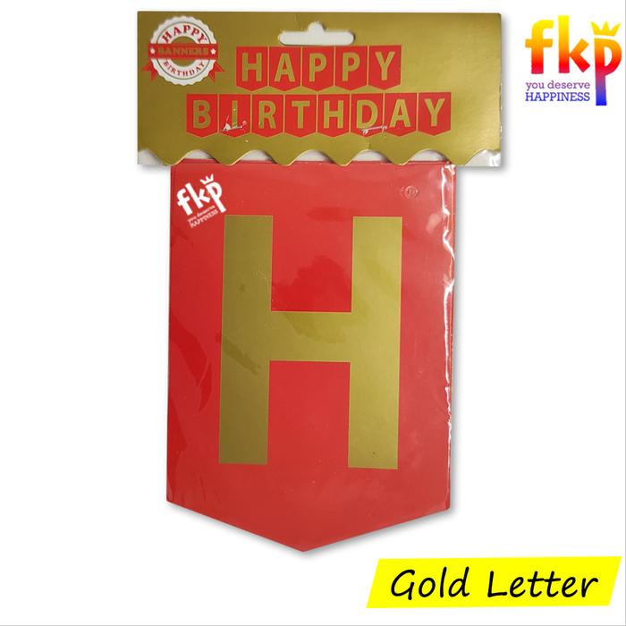 Jual Banner HBD Polos Tulisan Gold / Bunting Flag Ulang Tahun Dewasa ...