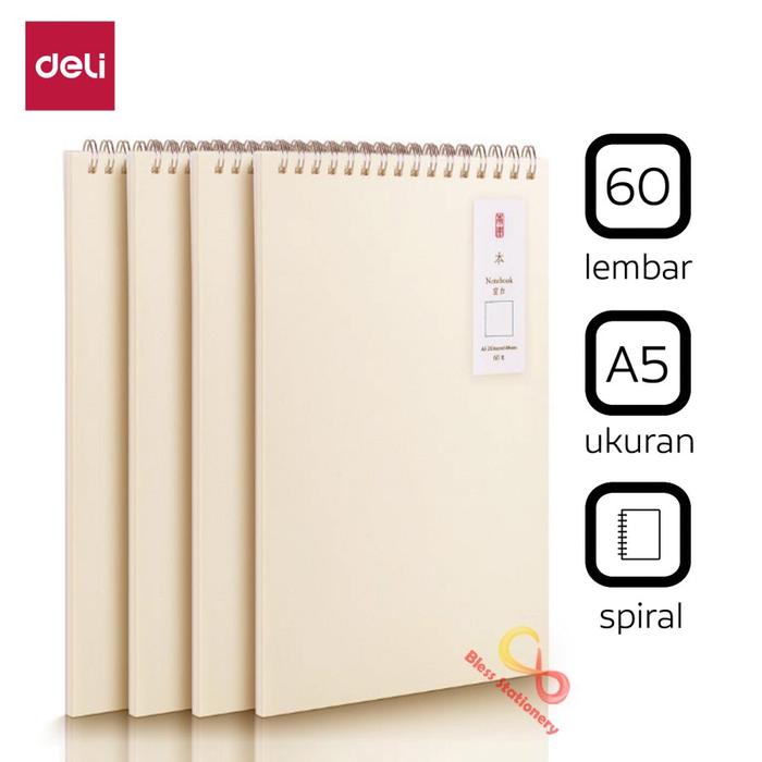 Jual Deli buku tulis polos tanpa garis A5 notebook buku spiral 60 ...