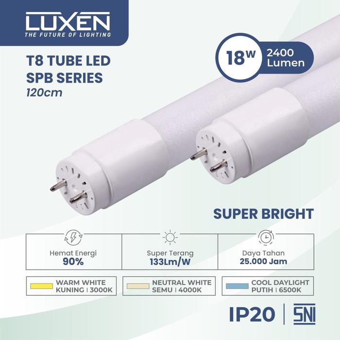 Jual Luxen Lampu TL LED T8 Super Bright 18w 120cm Lampu TL 18 Watt 18w ...
