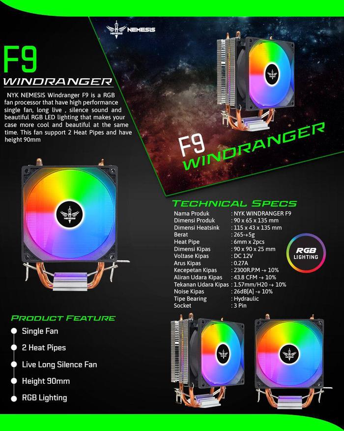 Jual FAN PROCESSOR NYK NEMESIS WINDRANGER F9 9CM SINGLE FAN - Kota ...