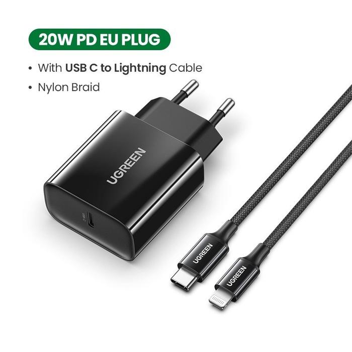 Jual UGREEN iPhone Set Kabel Cas dan Adaptor Wall Charger type C MFi ...