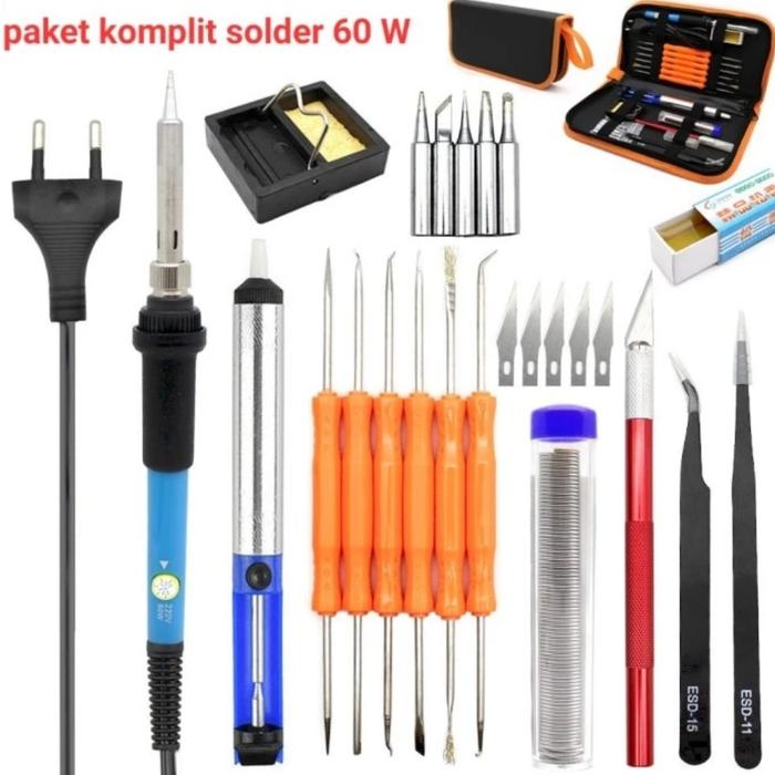 Jual Paket solder listrik iron adjustable temperature 60W solder tool ...