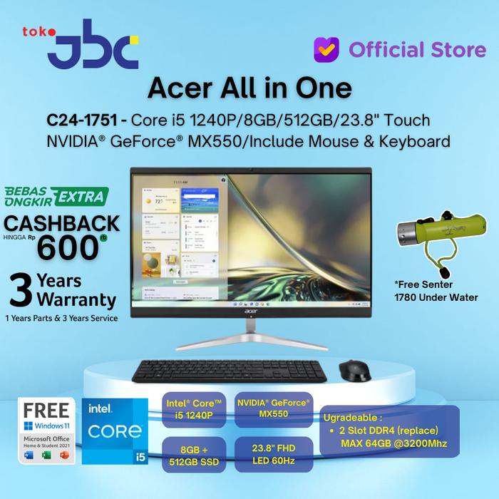 Promo ACER ASPIRE ALL IN ONE C24-1751-i5-512U (23.8") Intel Core i5 Gen ...