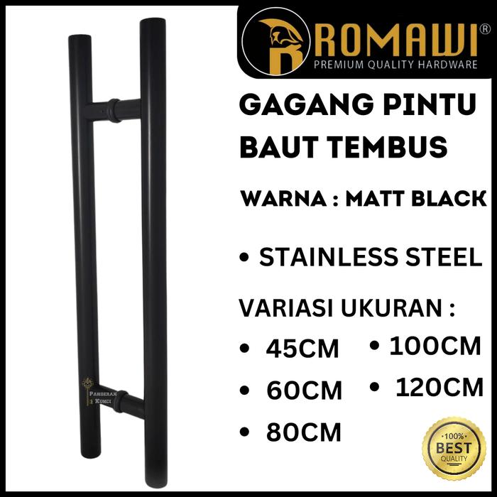 Jual PULL HANDLE GAGANG PEGANGAN PINTU BULAT STAINLESS FULL HITAM 60CM ...