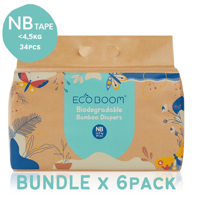 Promo [6 Packs] Eco Boom Bamboo Diaper NB34 - Popok Tape Eco Friendly ...