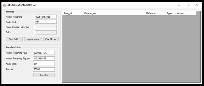 Jual source code VB. Net API DANAMON (Cek Saldo & Mutasi Saldo) - Kota Pontianak - Ngoding Yuk ...