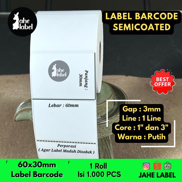 Jual LABEL BARCODE 60 X 30 MM LABEL STICKER SEMICOATED 60x30 1000 PCS - Jakarta Barat - Jahe ...