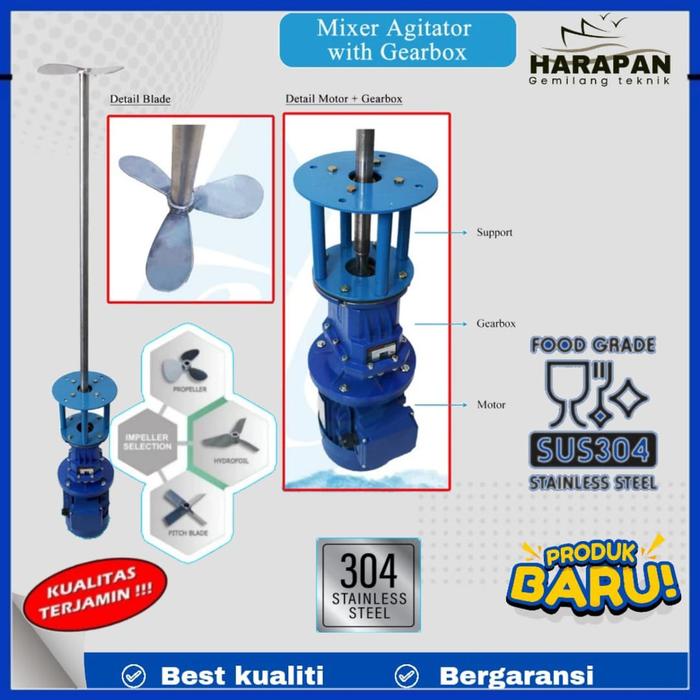 Jual Agitator Mixer Kimia SS304 1.5Kw 2Hp 3Phase 2Pole With Gearbox ...