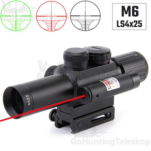 Jual Teleskop Senapan Angin Tactical dengan Laser M6 LS4x25 ,Teropong ...