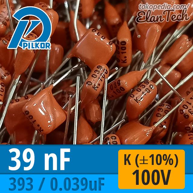 Jual Kapasitor MKT 39nF 100V Pilkor 393 0.039uF Orange Capacitor ...