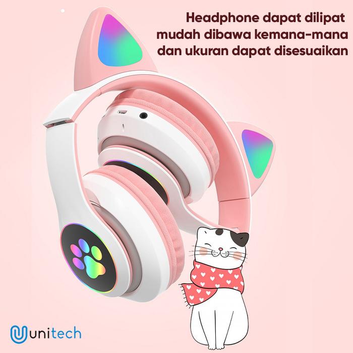 Jual Headset Bluetooth Telinga Kucing Led Unitech Super Bass Di Seller ...