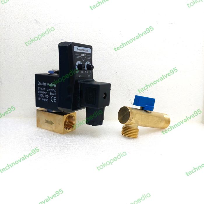 Jual SOLENOID VALVE TIMER AUTO DRAIN 1/2" INCH 16 BAR 230 VAC SPLIT ...