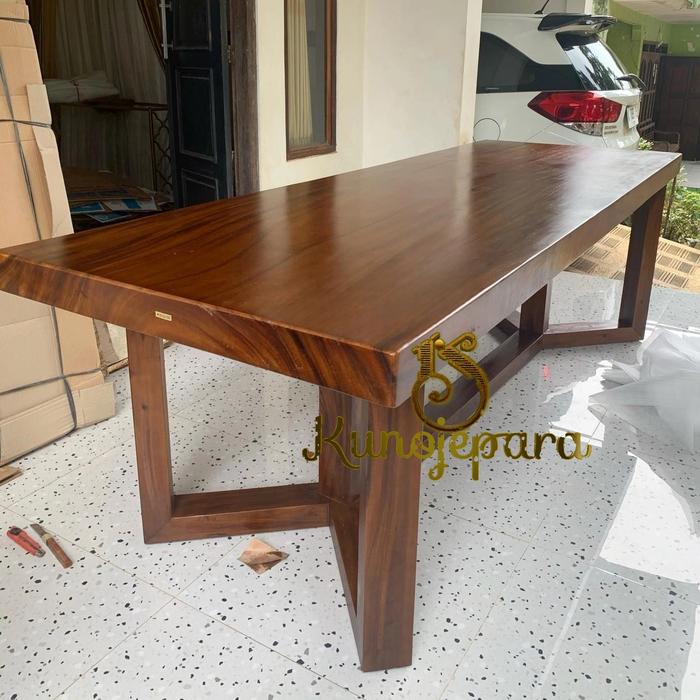 Jual meja makan kayu solid, meja meeting sisi rata, meja makan ...