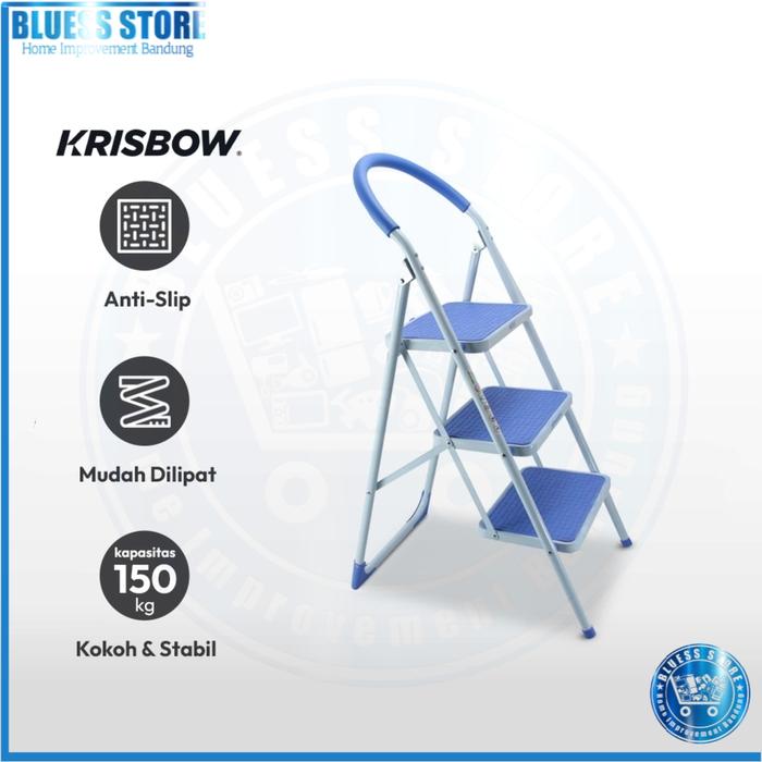 Jual Krisbow Tangga Lipat Besi 3 Step Biru Tangga Portable Ladder Step ...