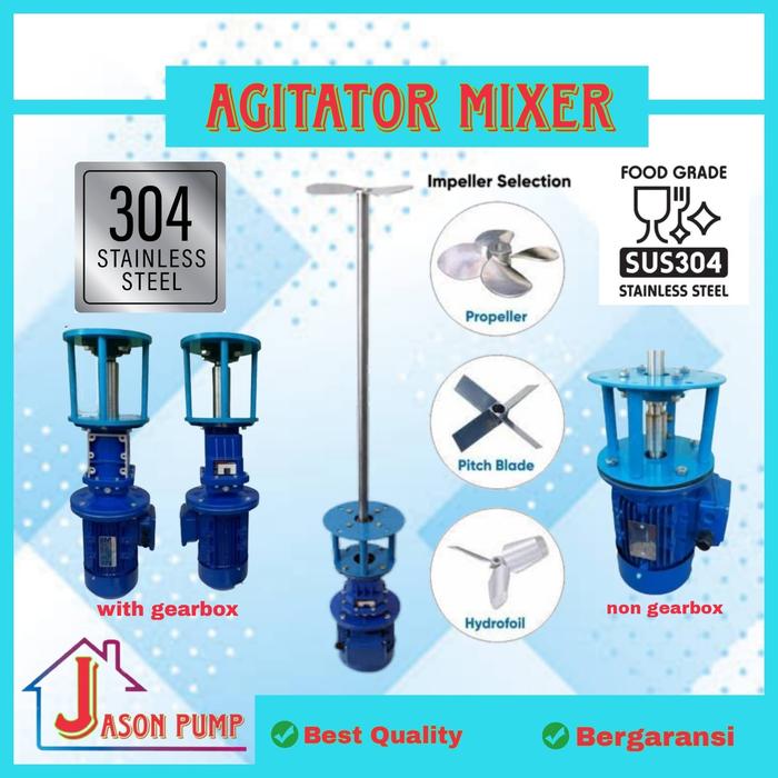 Jual Agitator Mixer Kimia SS304 1.5KW 2HP 3 Phase 2 Pole With Gearbox ...