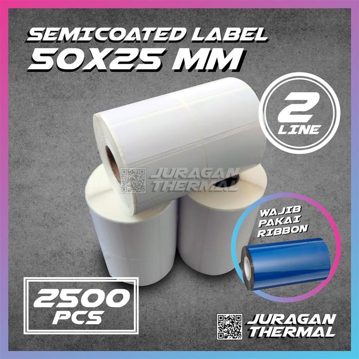 Jual Sticker Label Semicoated 50 x 25 mm 2 LINE Stiker Barcode 50x25 mm ...