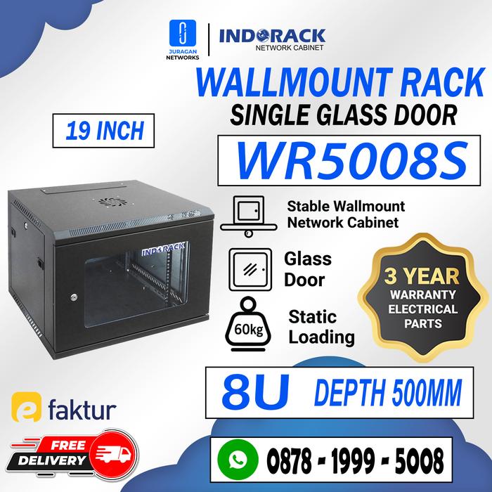 Jual WR5008S WALLMOUNT Rack SERVER INDORACK 8U 500MM Single Glass Door ...