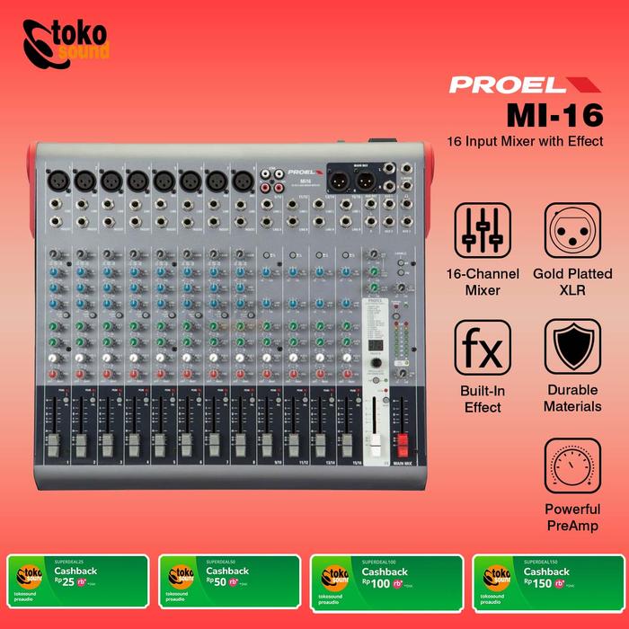 Jual PROEL MI 16 MI16 - Ultra Compact 16 Channel Analog Mixer With FX ...