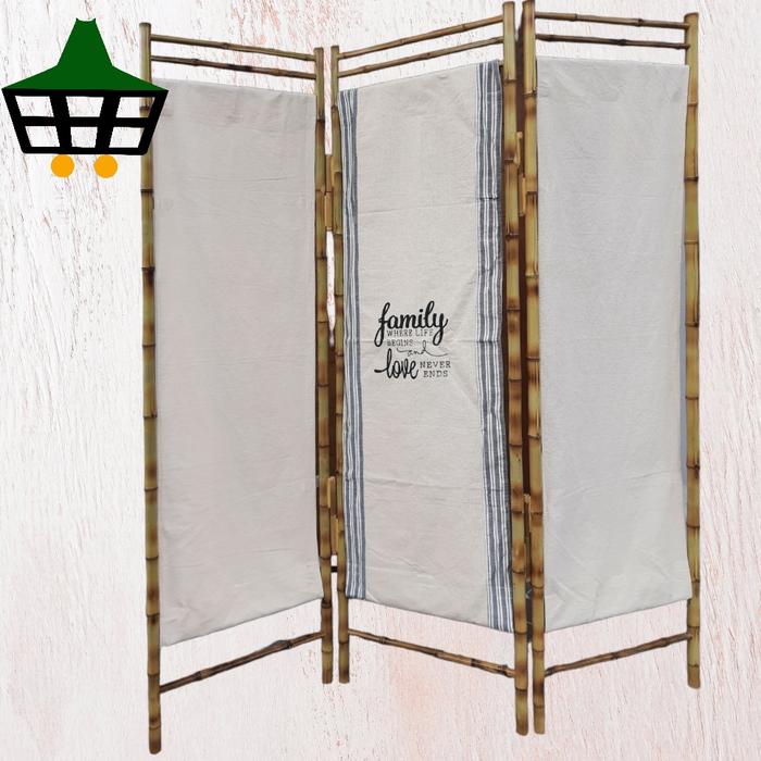 Jual Partisi Ruangan/Penyekat Ruangan Minimalis Bambu Kombinasi Kain 1F ...