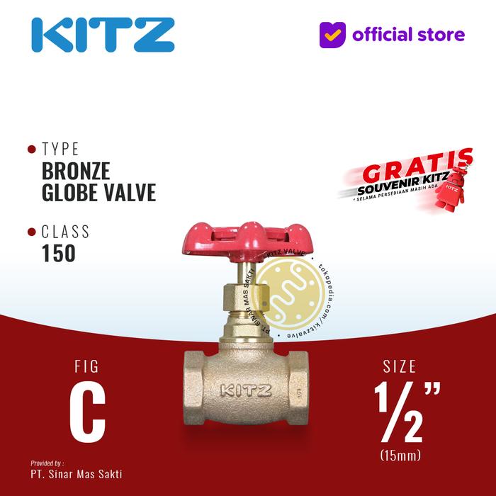 Jual KITZ Bronze Globe Valve Fig. 150 C , 1/2" - 15A - 15mm , Drat / Screw - Jakarta Pusat ...