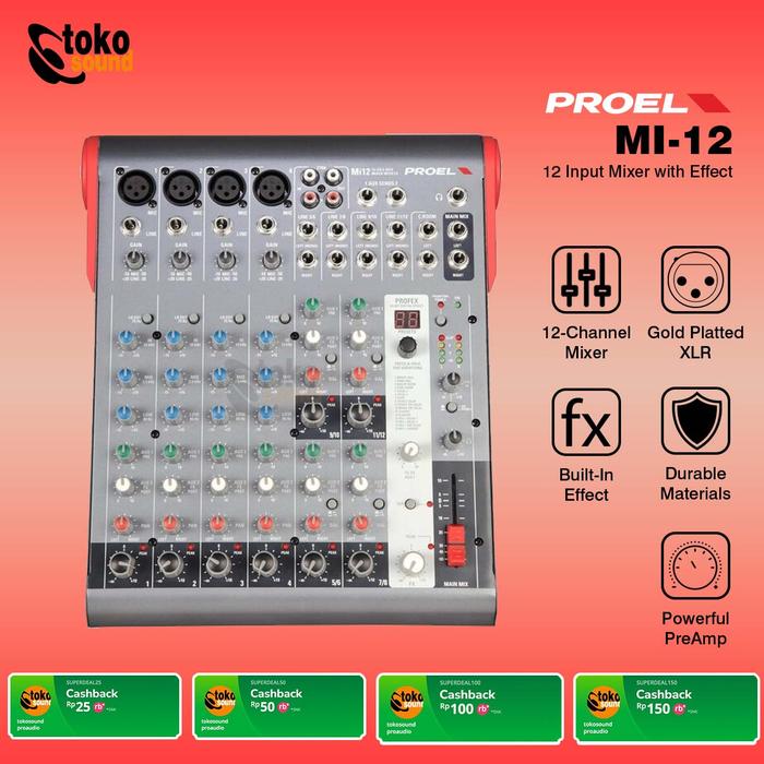 Jual PROEL MI 12 MI12 - Ultra Compact 12 Channel 2 Bus Mixer With FX ...