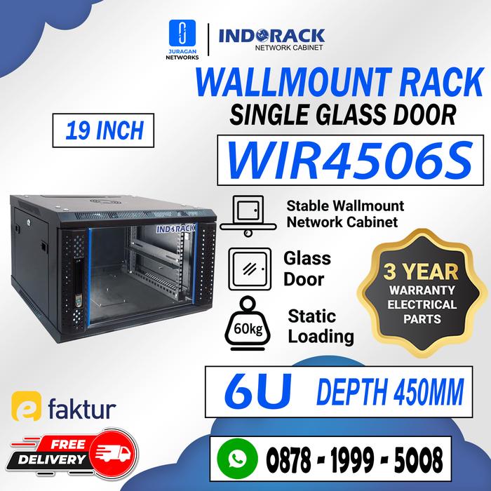 Jual WIR4506S WALLMOUNT Rack SERVER INDORACK 6U 450MM Single Glass Door ...