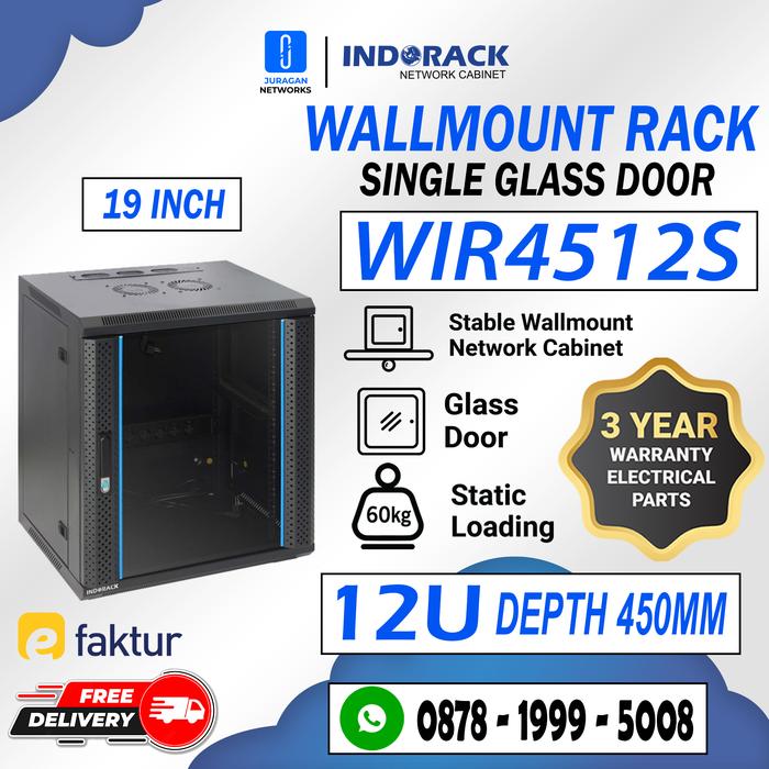 Jual WIR4512S WALLMOUNT Rack SERVER INDORACK 12U 450MM Single Glass ...
